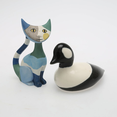 ROSINA WACHTMEISTER. KATT, Keramik för Goebel samt FIGURIN, Andfågel, Jussis Keramik, Åland ...