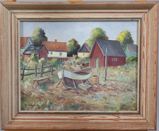 HARTVIG SCHALIN. Oil on Board, Fishing society, signed H Schalin, dated ...