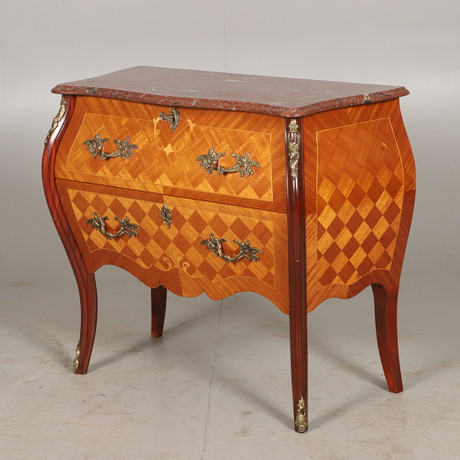 Chest of drawers, 2.drawer, mahogany/stone top with bronze & intarsia ...