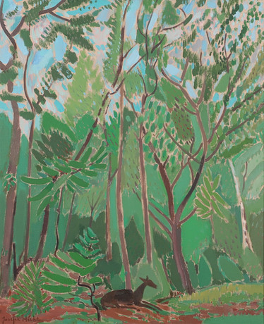 JOSEPH HECHT. Landscape with deer, oil on canvas, signed. Art ...