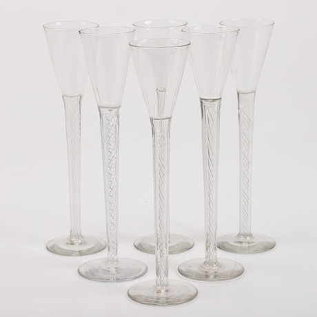 SNAP GLASS, 6 pieces, tall foot with spiral, 1900s. Glass - Tableware ...