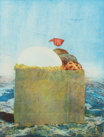 LARS NYLANDER. Komposition med fågel, färglitografi, signerad. Konst ...