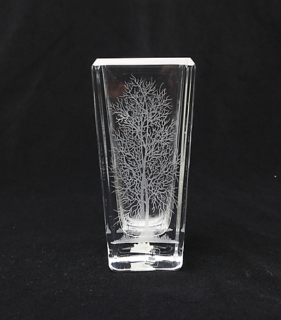 DAVID LEEK. Vase, Screw glassworks, etched decor, signed. Glass - Other ...