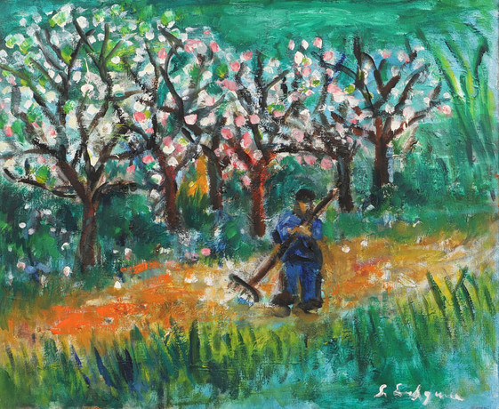 SVEN LUNDGREN. Puutarhuri, öljy kankaalle, signeerattu S. Lundgren ...