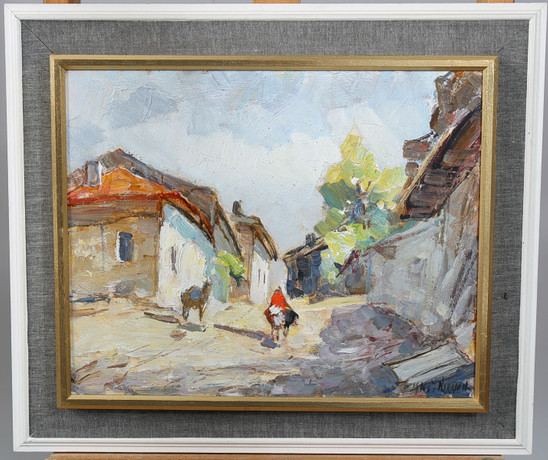KNUT NORMAN. Oil on panel, Board village street, signed. Art ...