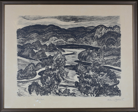 HELMER OSSLUND. Ångerman River at Näsåker, lithograph, signed Näsåker ...