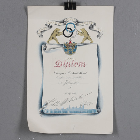 DIPLOMA, 2 stk, EF, 1932 og 1938. Kunst - Grafik - Auctionet