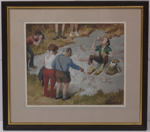 HARALD SKOGSBERG. Un destino turístico (Grabados rupestres). Acuarela ...