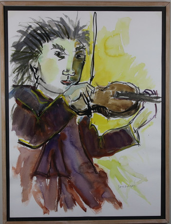 JAN NORÉN. Akvarell, fiolspelare, signerad. Konst - Måleri - Auctionet