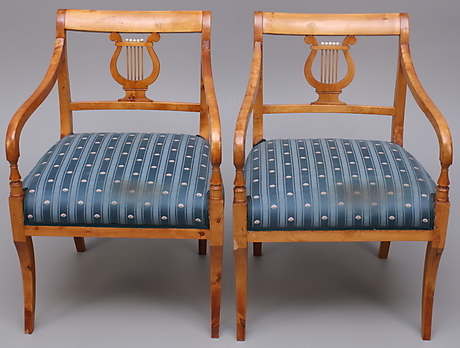 ARMCHAIRS, a pair, Karl Johan style, with lyre. Furniture - Armchairs ...