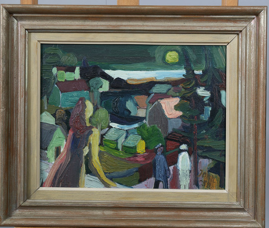 GUNNAR JONN. Oil on Board, City in the moonlight, signed Jonn, dated ...