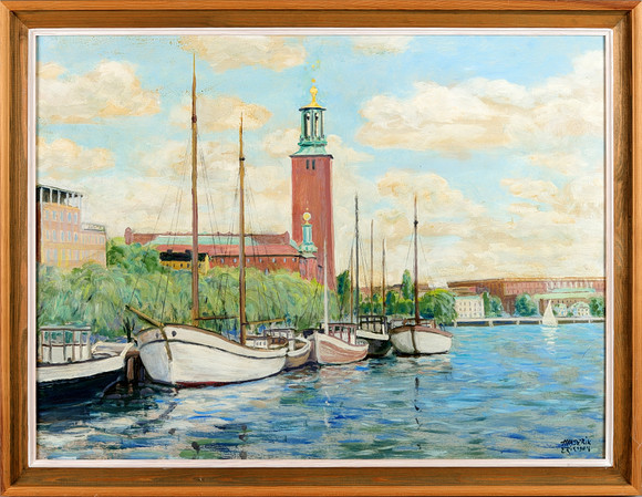 HANS-ERIK ERIKSSON (SVERIGE, 1921-1997). Motif from Norr Mälarstrand, Stockholm towards ...