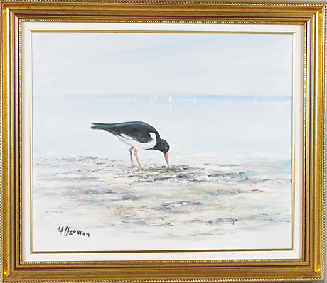 H. HERMAN. coastline with bird, oil on canvas, signed H. Herman. Art ...