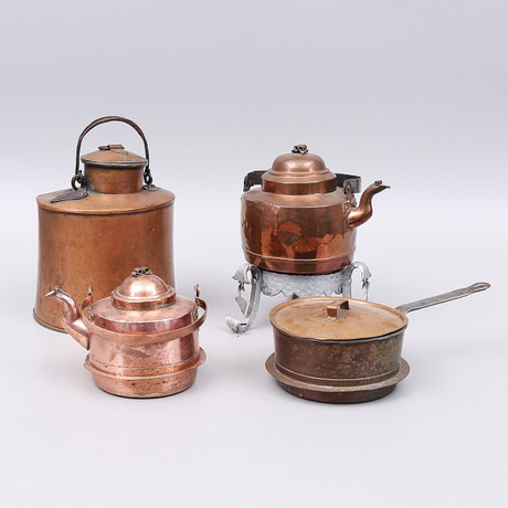 COPPER OBJECTS, TRIFOOT, 5 parts, copper, common man, 19th century ...