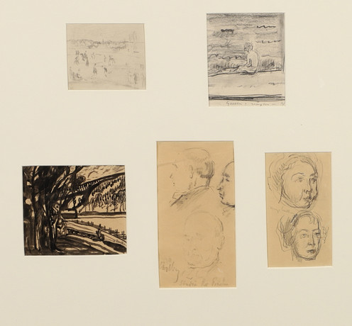 HUGO CARLBERG. Portraits etc., 5 pictures in the same frame, drawings ...