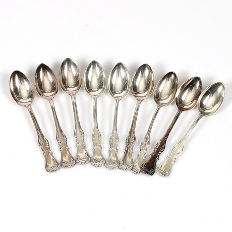 SPOONS, 9 pcs, silver, "Olga", GAB, 1960s. 127 grams. Silver & Metals ...