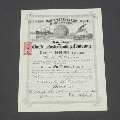 AKTIEBREV, Aktiebolaget The Swedish Trading Company, emitida al ...