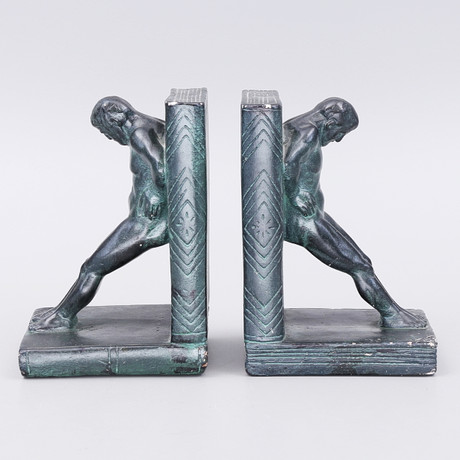 BOOK SUPPORTS, a pair, plaster, signed. Ceramics & Porcelain - European ...