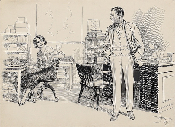 VICKE ANDRÉN. The wholesaler and the secretary, ink drawing, signed and ...