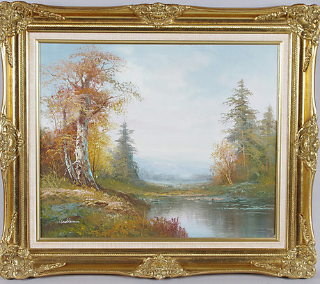 GULLÉN. landscape with lake, oil on canvas, signed Gullén. Art ...