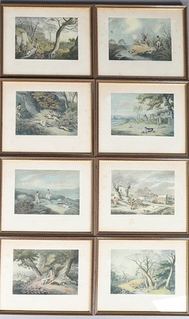 J. GODBY & H MERKE AFTER SAMUEL HOWITT. A SET OF EIGHT HUNTING PRINTS ...