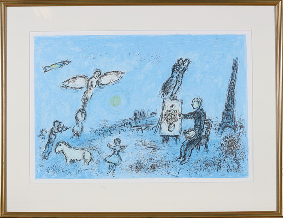 MARC CHAGALL. "The painter and his figure", color lithograph, no. 981 ...