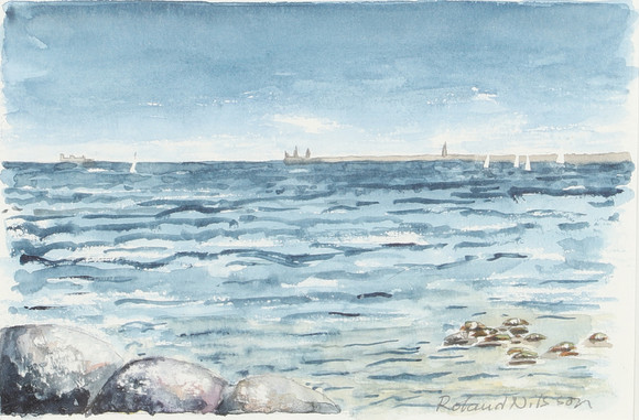 ROLAND NILSSON. View of the strait, watercolour, signed. Art ...