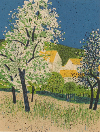 YVES GANNE. Flowering tree, color lithograph, signed Y. Ganne. Art ...