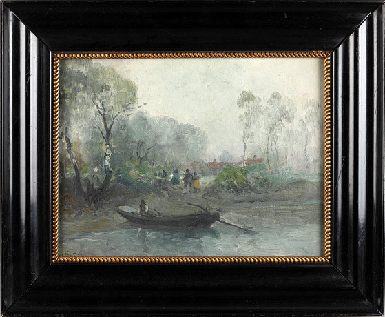 IGNÁC UJVARY (1860-1927): Boat with company, signed, oil on canvas. Art ...