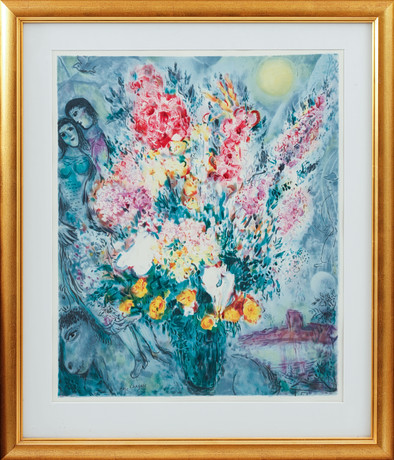 MARC CHAGALL. After. Flowers & Figures, color lithograph, signed in ...