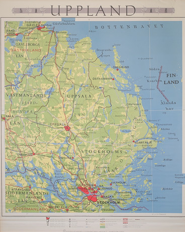 WALL MAP, Uppland, scale 1:000,000, General Staff Lithographic ...
