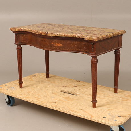 TABLE, wood with marble top, Louis VXI style, 1900s France. Furniture ...