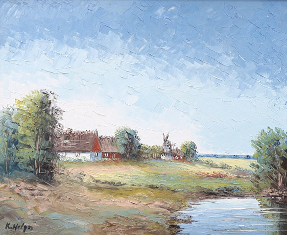 KARL HELGO. Landscape with farm, oil on canvas, signed. Art - Paintings ...