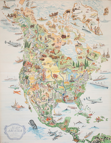 WALL MAP, Pictorial Map of North America, PA Nordstedt & Söner ...
