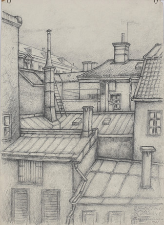 GREGER ANDERSON. Techo de casa, dibujo a lápiz, firmado y fechado en ...