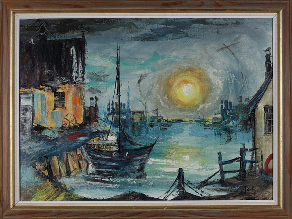 NIELS BORCH. Harbor motif, oil on canvas, signed. Art - Paintings ...