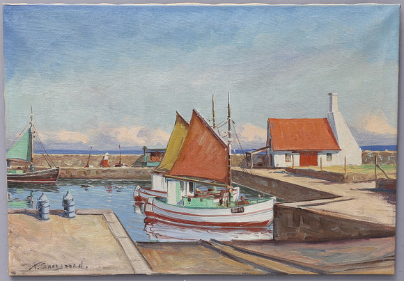 VILHELM THEODOR SKOVGAARD. Boats in harbour, oil on canvas, signed. Art ...