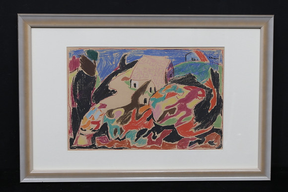 ADOLF RICHARD HÖLZEL. "haus in hügeliger landschaft". Blandteknik ...