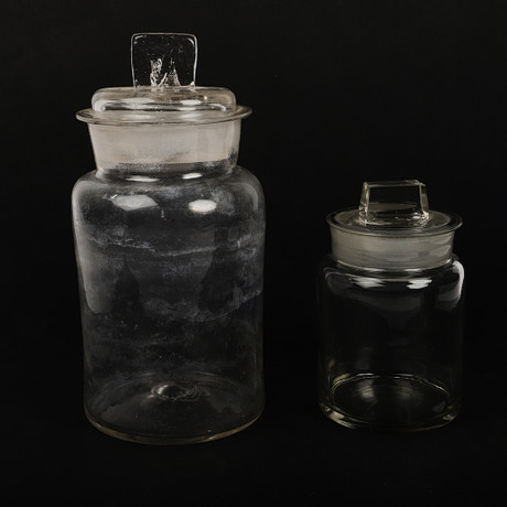 PHARMACY JARS, 2 pieces, ground cover, 19th century. Glass - Other ...