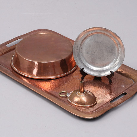 TRAY, BOWL, FUNNEL, BARREL, copper, pewter, 19th and 20th centuries ...