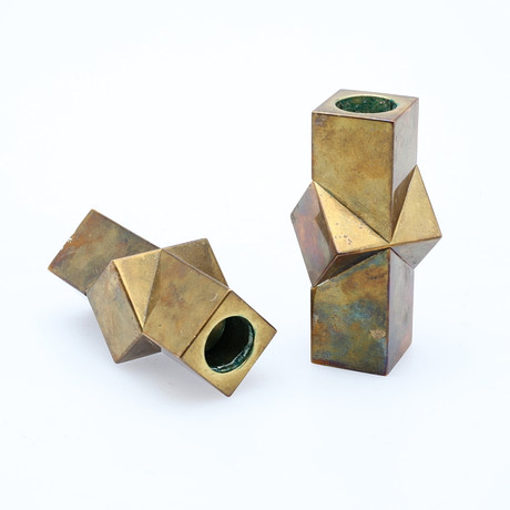 CANDLESTICKS, a pair, brass, Lars Åkesson, Vallonmässing, signed ...