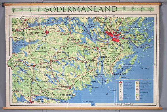 WALL MAP, Södermanland, scale 1:100000, General Staff Lithographic ...