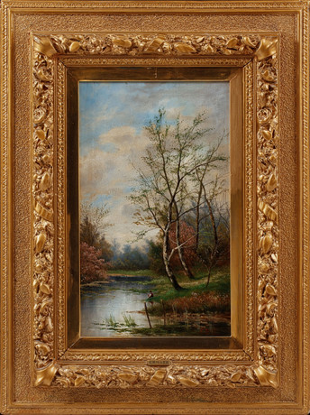 OIDENTIFIERAD KONSTNÄR. Fishing figure, oil on canvas, signed G. Haller ...