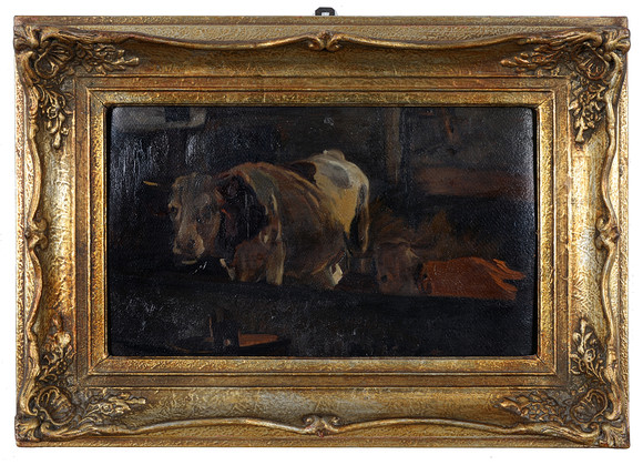 CHARLES RICHARD TOOBY. "Cows in the Barn". oil on panel. Art ...