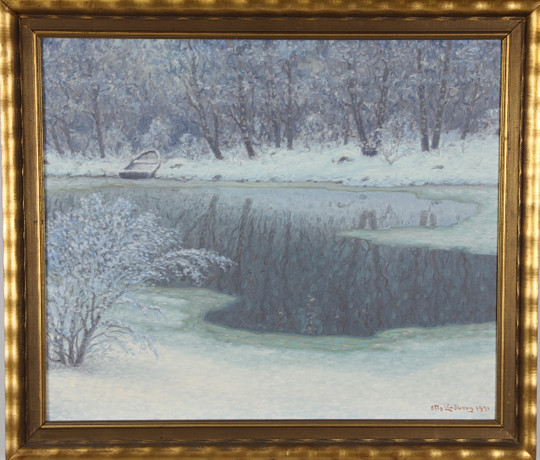 OTTO LINDBERG (SVERIGE, 1880-1955). oil on canvas, lake, signed and ...