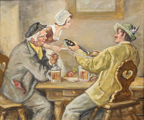 ERNST GEORG HILDEBRAND. In the pub, oil on canvas, signed G Hildebrand ...