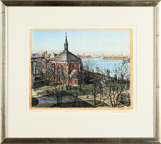 HASSE LINDROTH. "Ersta Kyrka", signeerattu ja päivätty 04, pin ...