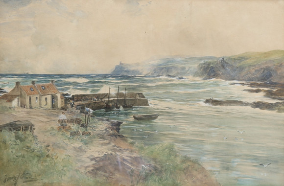 THOMAS SWIFT HUTTON. "The fisherman's cove". Watercolor, signed. Art ...