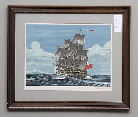 RICHARD LINTON. "Landfall - Tahiti". Color lithograph. Signed and dated ...