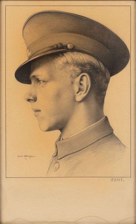 OWE ZERGE. Arne in uniform. Pencil drawing. Art - Drawings - Auctionet